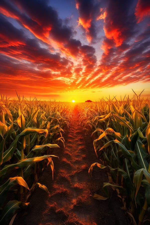 Corn Field at Sunset.Generative AI Stock Illustration - Illustration of ...