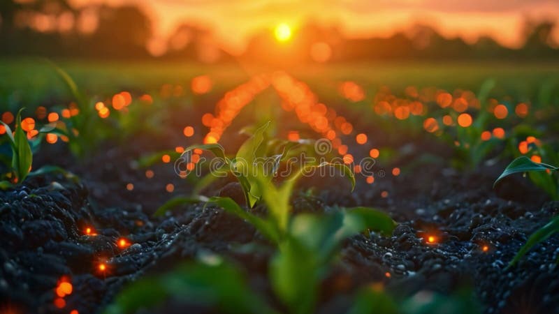 Corn Field at Sunset with Glowing Lights Stock Video - Video of brown ...