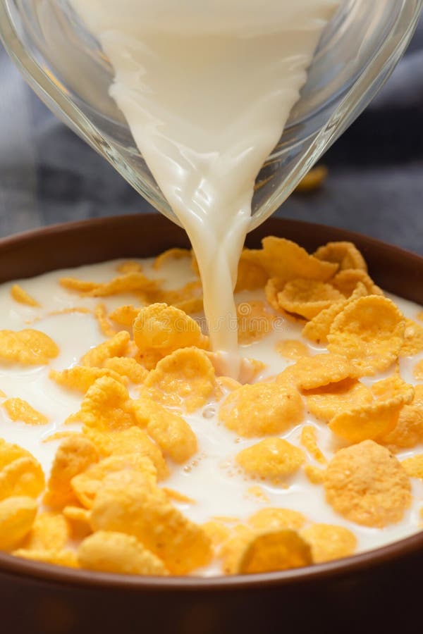 Corn Flakes in a Bowl with Milk. Corn Flakes for Morning Breakfast ...
