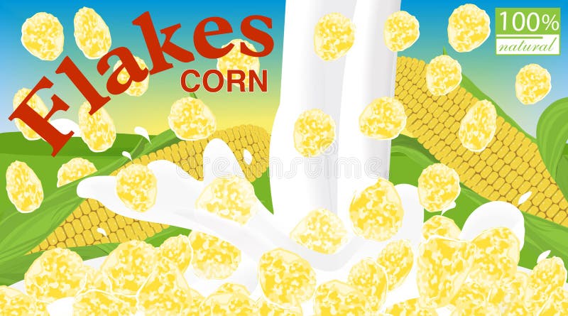 Corn Flakes. Design for Box. Milk Pouring. Label for Cereal Pack Stock ...