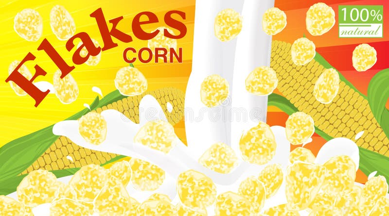 Corn Flakes. Design for Box. Milk Pouring Stock Vector - Illustration ...
