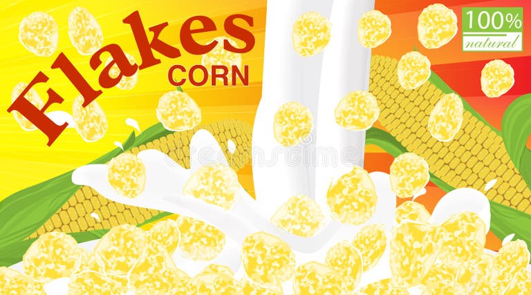 Corn Flakes. Design for Box. Milk Pouring Stock Vector - Illustration ...