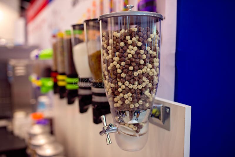 Corn flakes dispenser. stock image. Image of cereal - 100099821