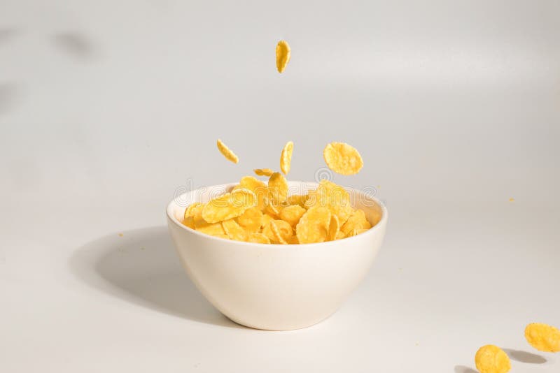 Corn Flakes Falling To the White Bowl. Motion Stock Image - Image of ...