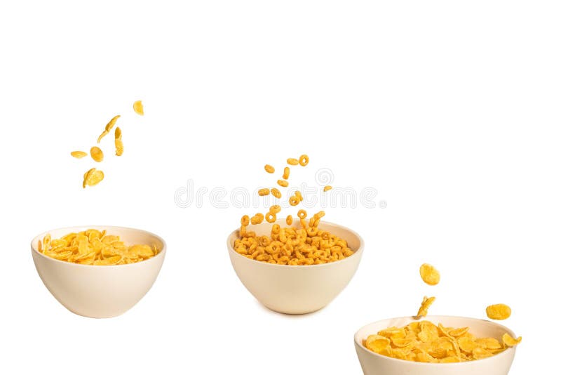 Corn Flakes Falling To the White Bowl. Motion Stock Image - Image of ...