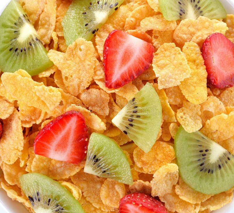 Bowl Of Corn Flakes With Fruit Stock Image - Image of isolated, product ...