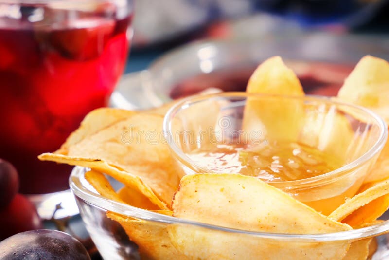 Corn Flakes with Fruit, Sauce and Tea. Light Breakfast Stock Photo ...