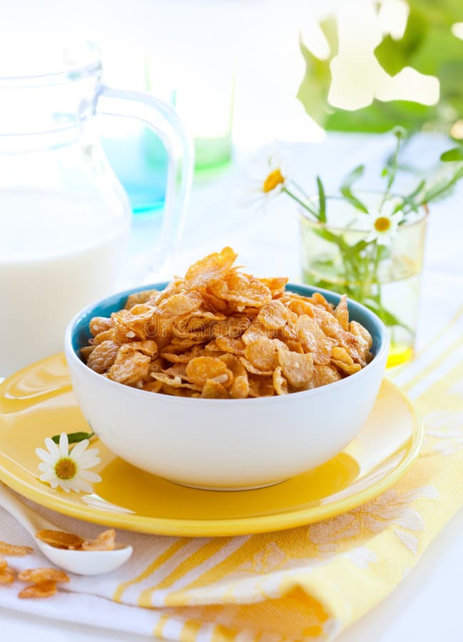 Corn flakes and milk stock photo. Image of morning, bowl - 18848126