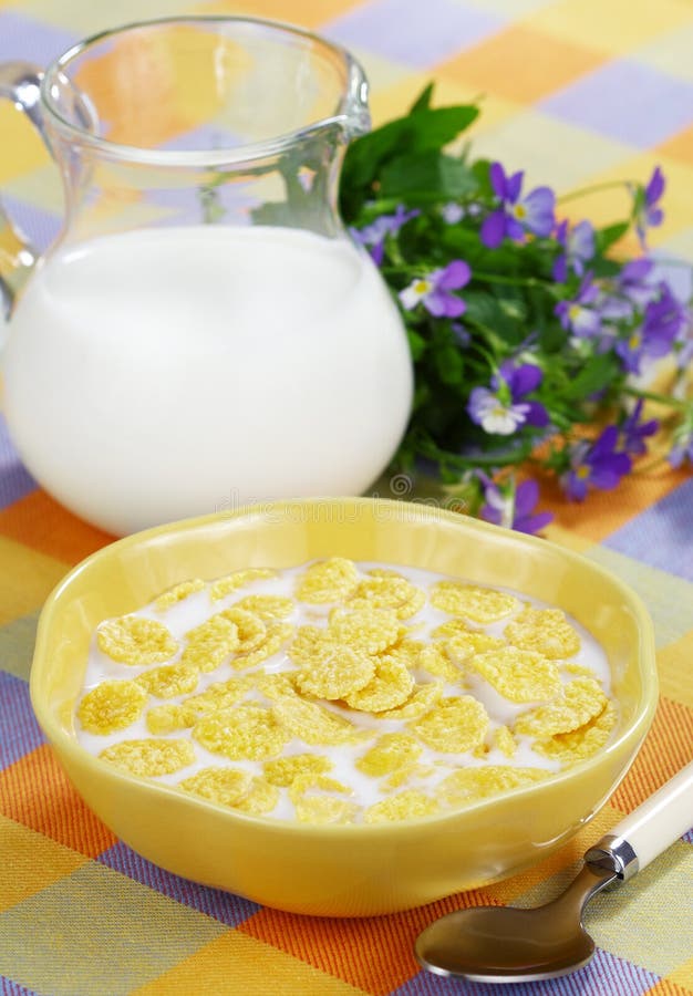 Corn flakes with milk stock image. Image of drinks, bowl - 26023011