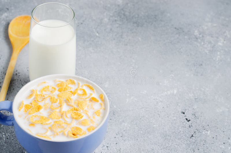 Corn Flakes in Milk. Blue Cup. Healthy and Nutritious Breakfast Stock ...