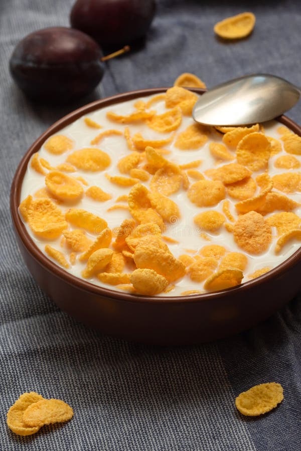 Corn Flakes with Milk for Morning Breakfast. Stock Image - Image of ...