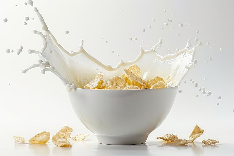 Corn Flakes with Milk Splash in White Bowl for a Healthy Breakfast on ...