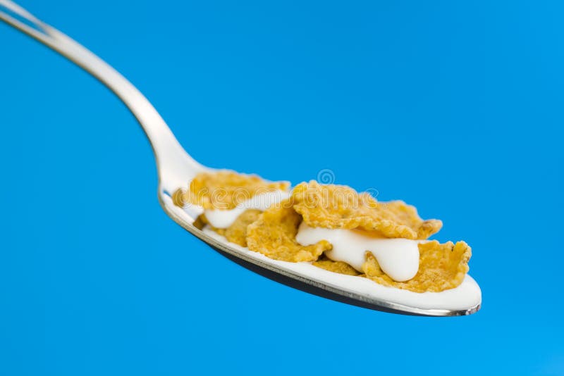Corn flakes on the spoon stock photo. Image of concept - 4401774