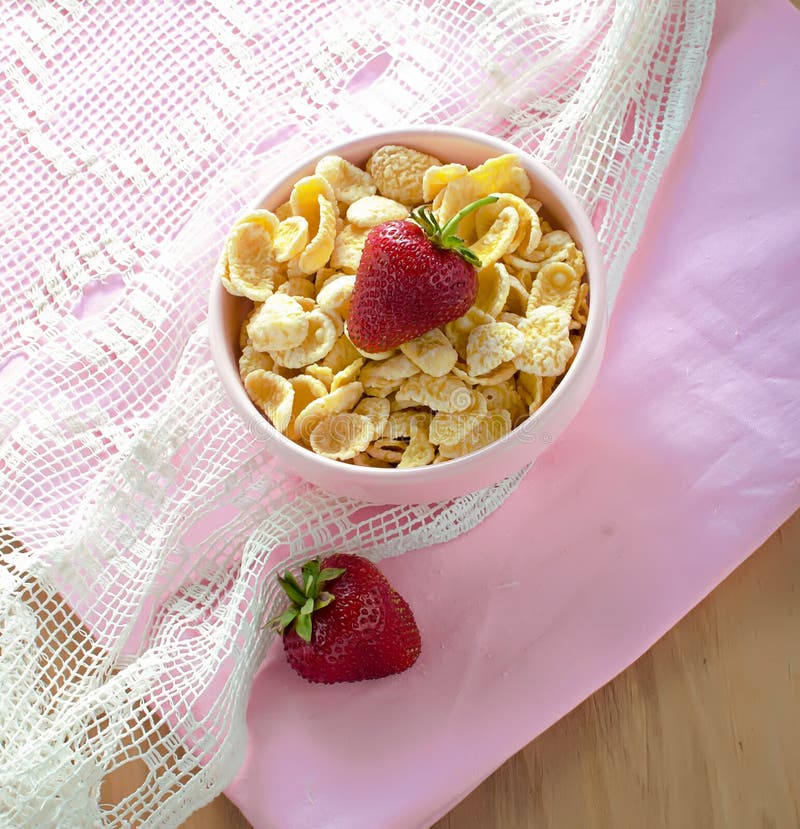 Corn Flakes with Strawberry Stock Photo - Image of cereal, healthy ...