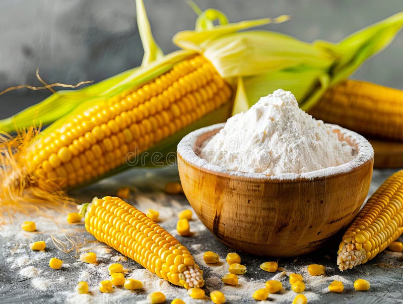 Corn and flour in a bowl stock image. Image of powder - 325017765