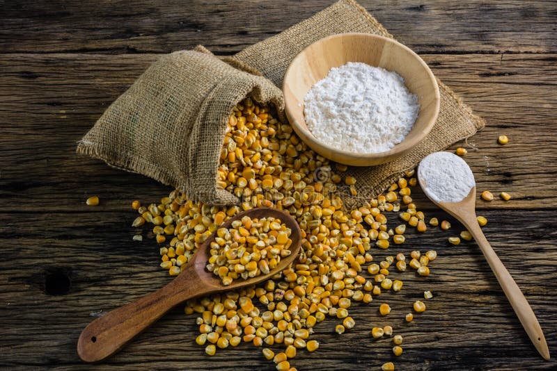 Corn Flour and Dried Corn on a Wooden Table Old. Stock Photo - Image of ...