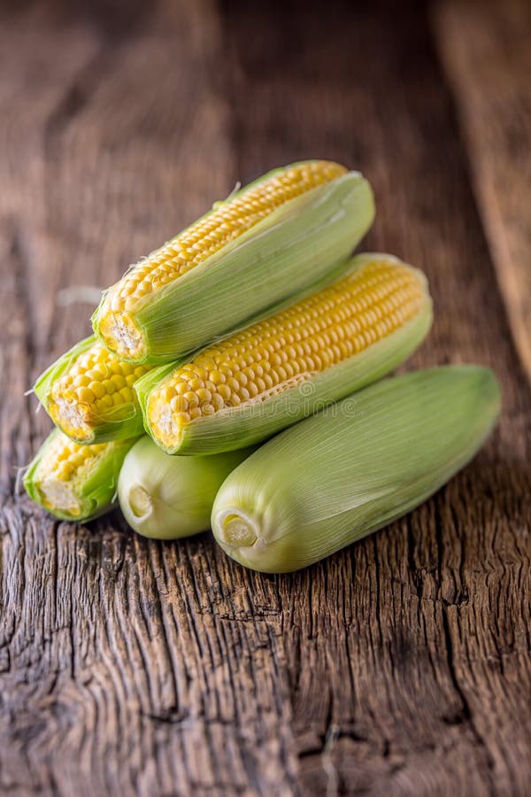 Corn. Fresh Corn on Old Rustic Oak Table Stock Image - Image of recipes ...