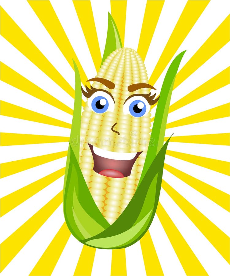 Corn. Cute Funny Corn in Cartoon Kawai Style. Vector Isolate on White ...