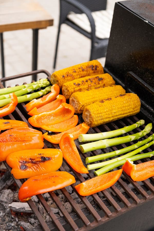 Corn, Green Bean and Bell Peppers are Cooked on the Grill Stock Image ...