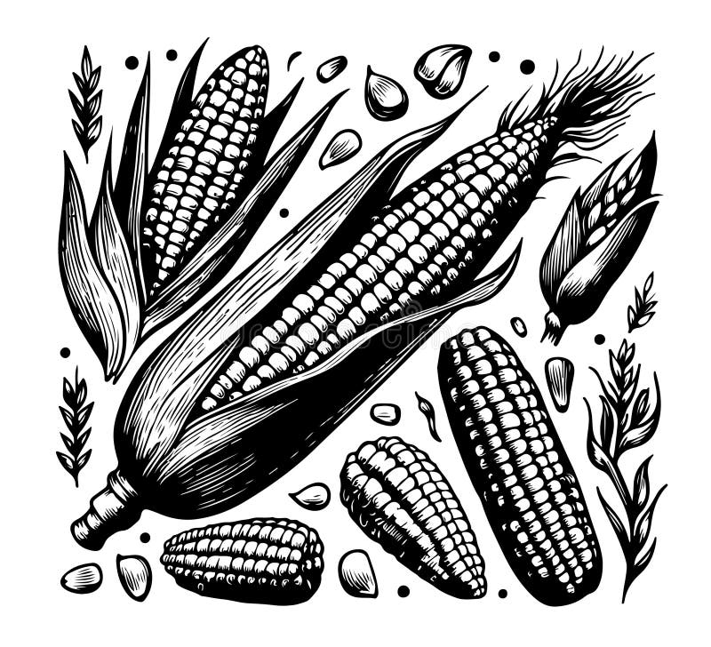 Corn Hand Drawn Vector Graphic Asset Vector Stock Vector - Illustration ...