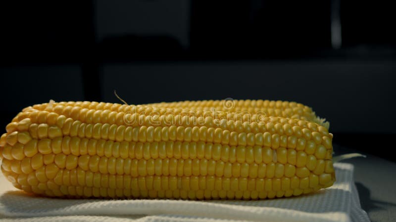 Corn Harvest.Close-up of Two Peeled Corncobs Lying on a Table on a ...