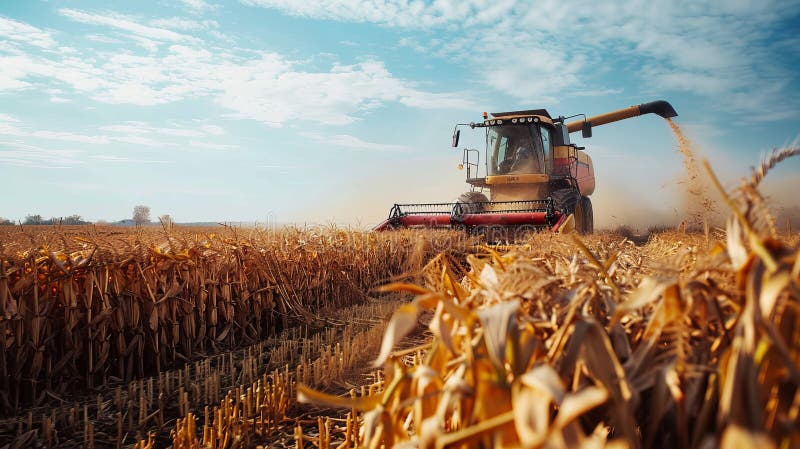 Corn Harvesting Machinery stock illustration. Illustration of fields ...