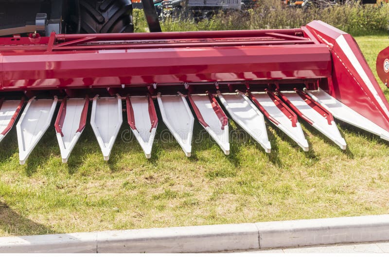 Corn Header on an Agricultural Combine at an Exhibition. Close-up ...