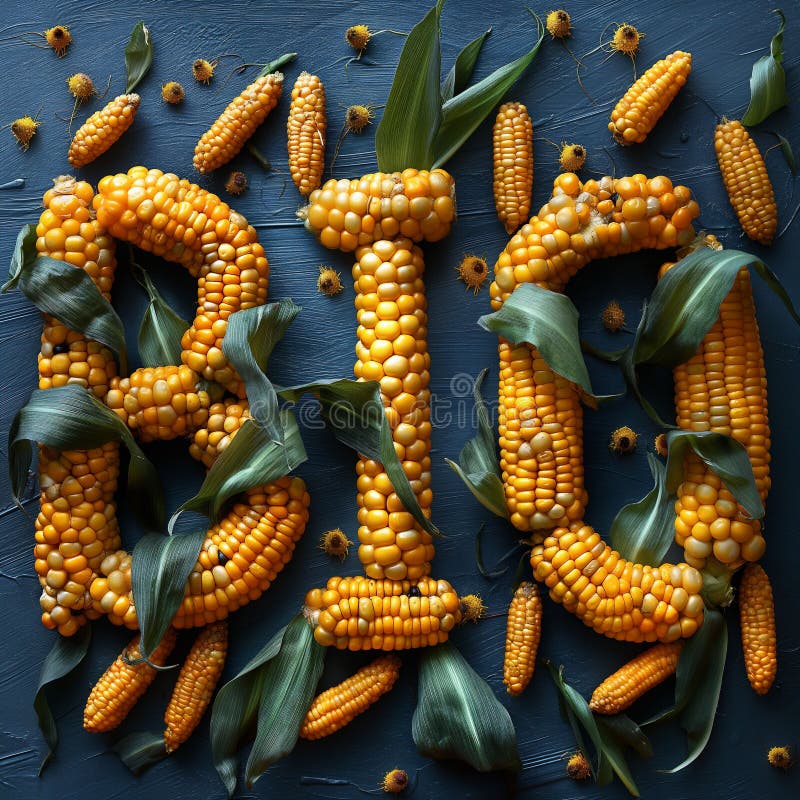 Corn Kernels Arranged To Spell Word BIO on a Dark Blue Background ...