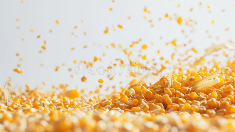 Corn Kernels Falling in Golden Cascade, Vibrant Maize Grains Scattering ...