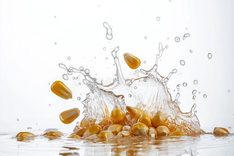 Corn Kernels Making a Splash in Water Stock Illustration - Illustration ...