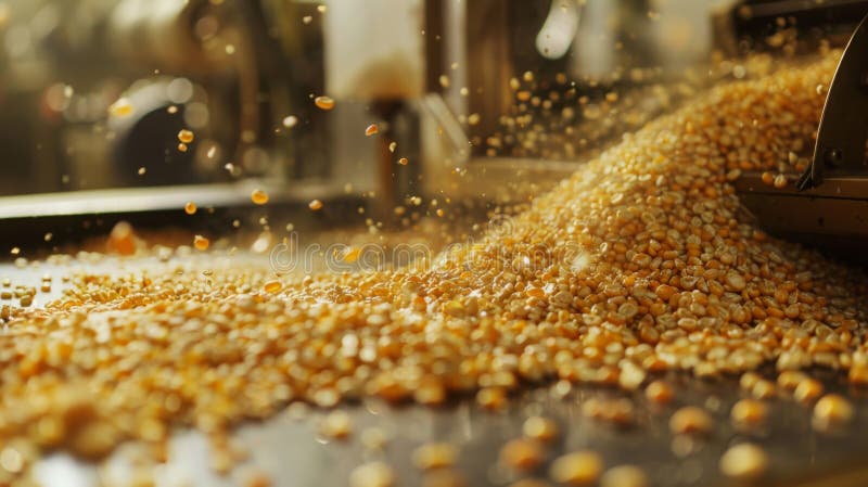 Close-Up of Corn Kernels Being Processed in a Factory during Daytime ...