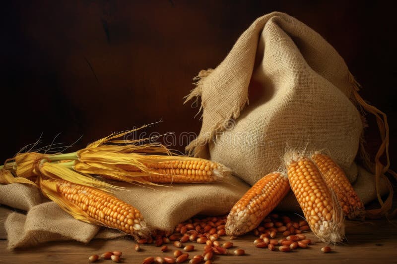 Corn Kernels Spilling from a Burlap Sack Stock Illustration ...