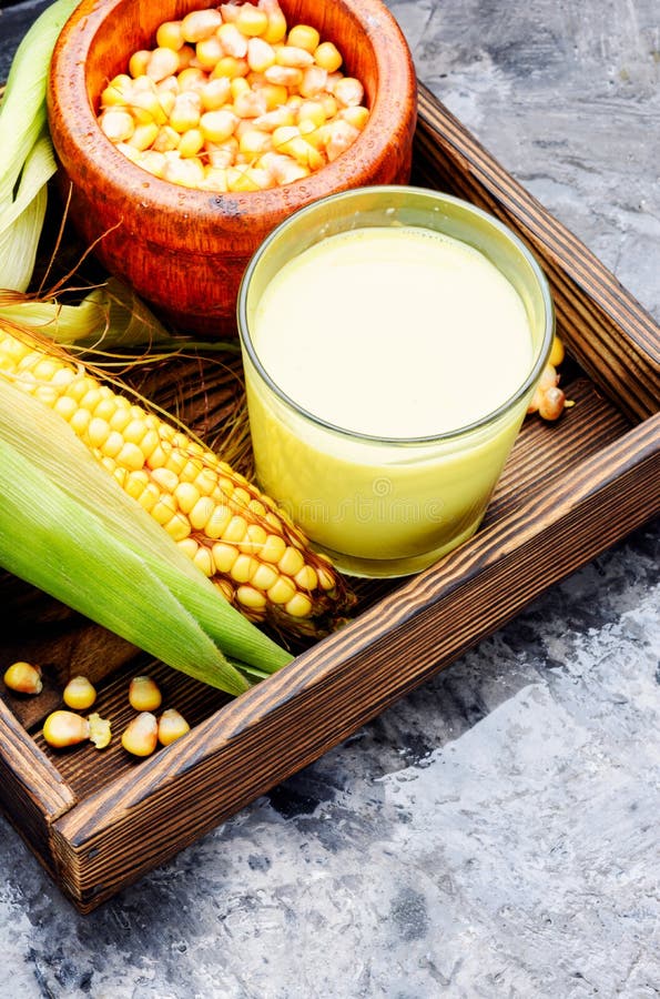 Corn milk in glass stock photo. Image of health, immature - 123378160