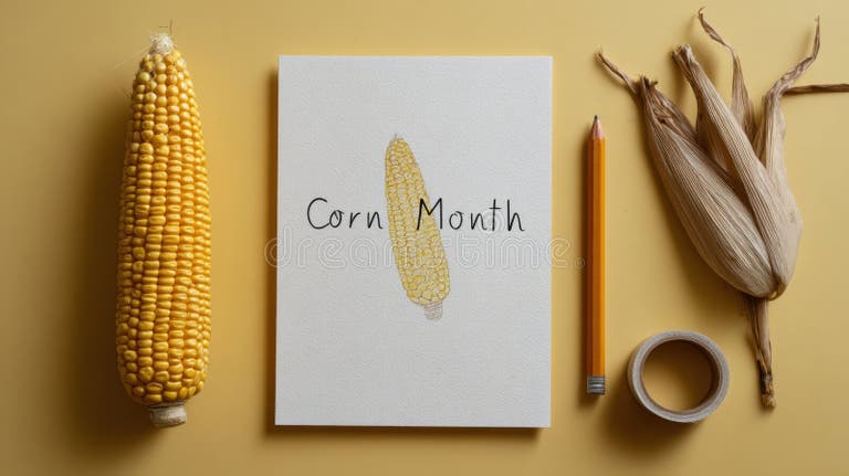Corn Month Celebration Concept with Maize, Pencil, and Rustic ...