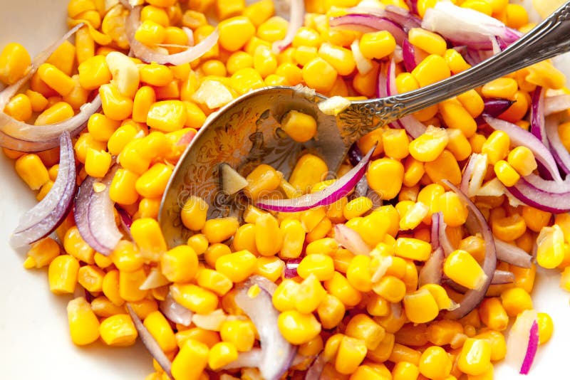 Corn and onion salad stock photo. Image of eating, food - 224522922