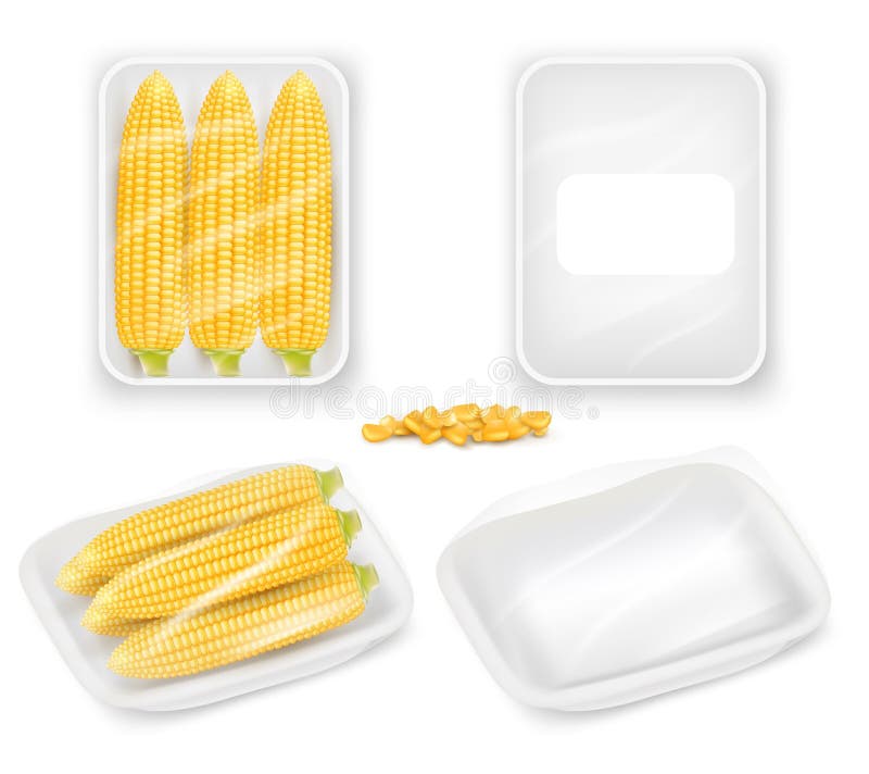 Corn Packaging Tray Mockup Set, Vector Realistic Illustration Stock ...