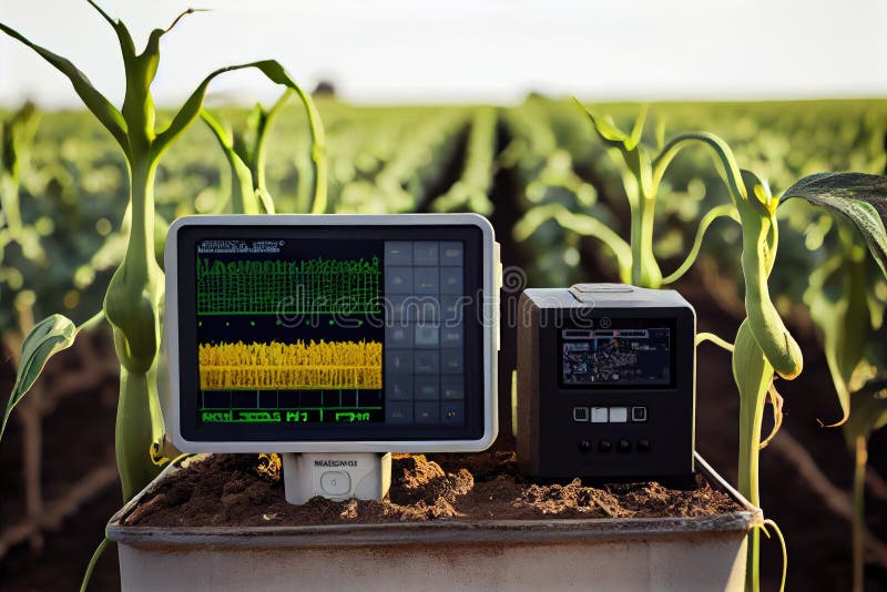A Corn Plant Growing in a Field with a Computer. Generative AI Stock ...