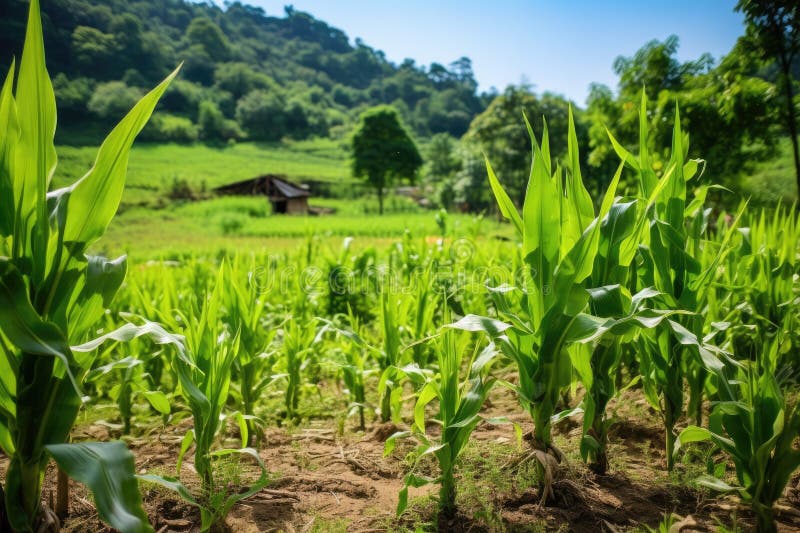 Corn Plants Growing in a Jungle Field Stock Illustration - Illustration ...