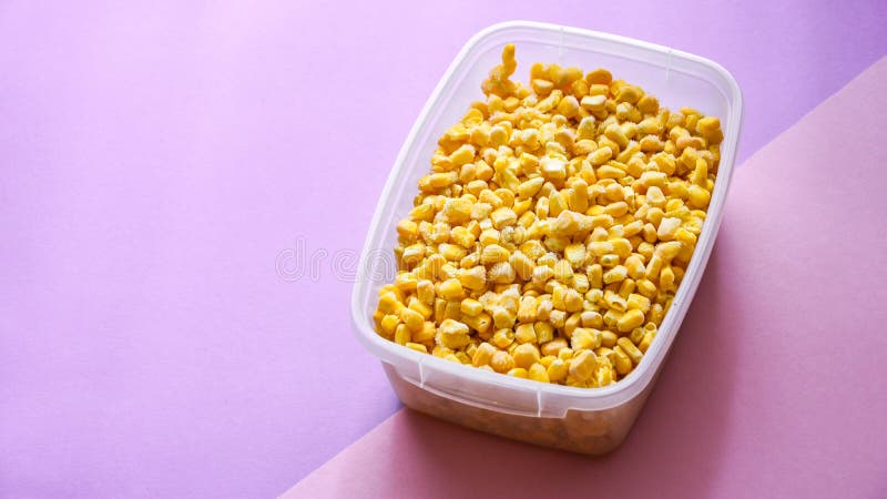 Corn in a Plastic Container for Long-term Storage. Deep Freezing of ...
