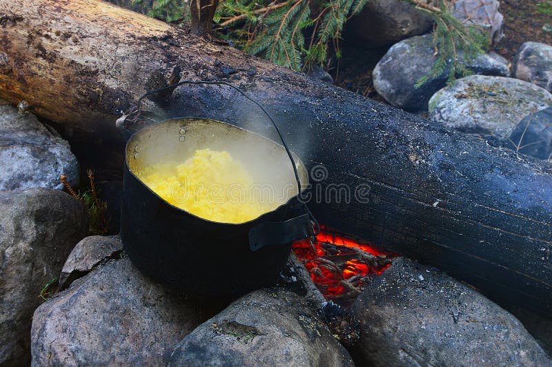 Corn Porridge is Boiling in an Old Pot Stock Photo - Image of porridge ...