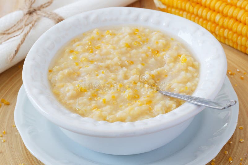 Corn Porridge in White Plate Stock Photo - Image of corn, groats: 56179576