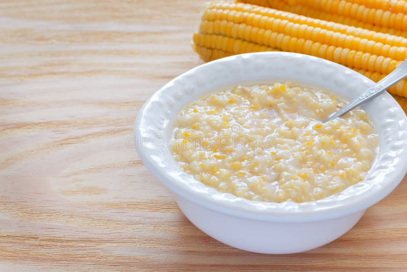 Corn Porridge in White Plate Stock Photo - Image of groats, pela: 56210904