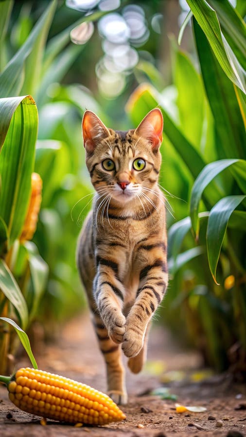 Corn Rex Cat runs jungle stock illustration. Illustration of graphic ...