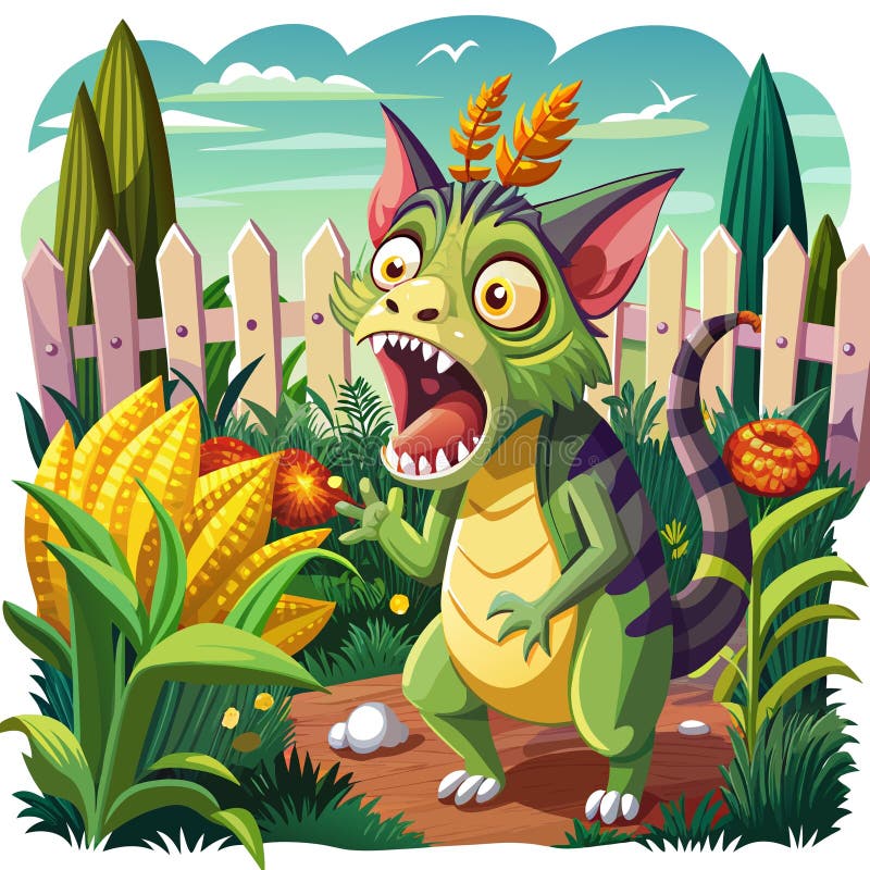 Corn Rex Cat in Shock Stay Garden Vector Stock Illustration ...