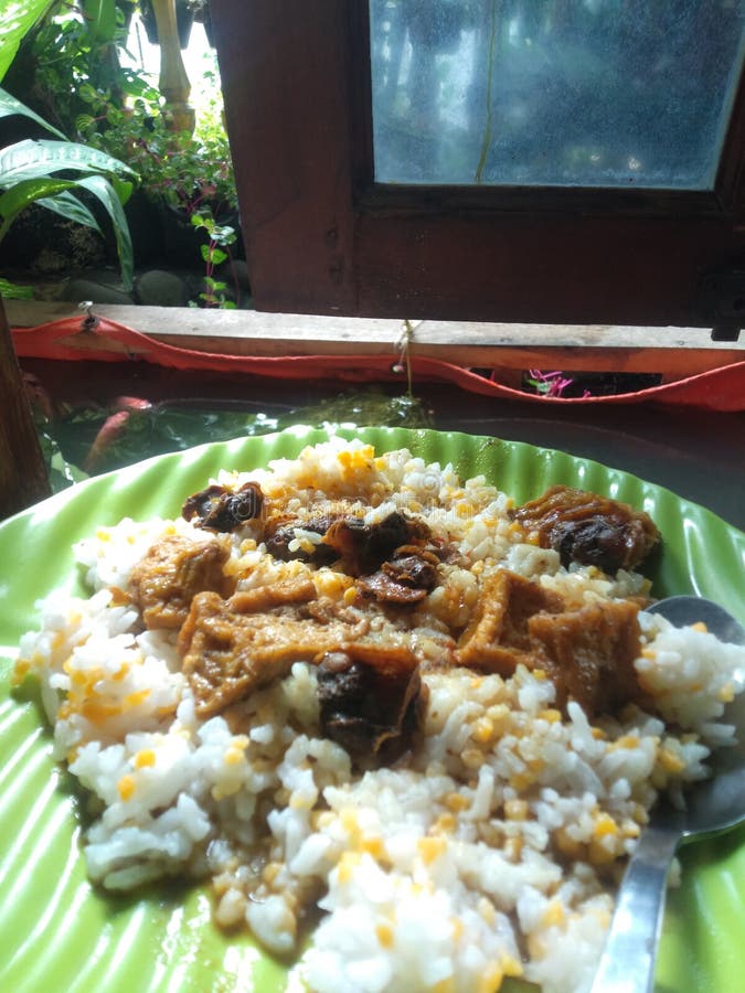 Corn Rice with Stir -fried Tempeh Shells Stock Image - Image of corn ...