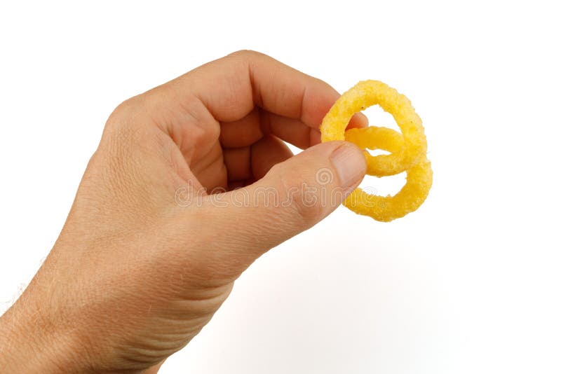 Corn Rings. Yellow Snacks in Hand Isolate Stock Image - Image of ...
