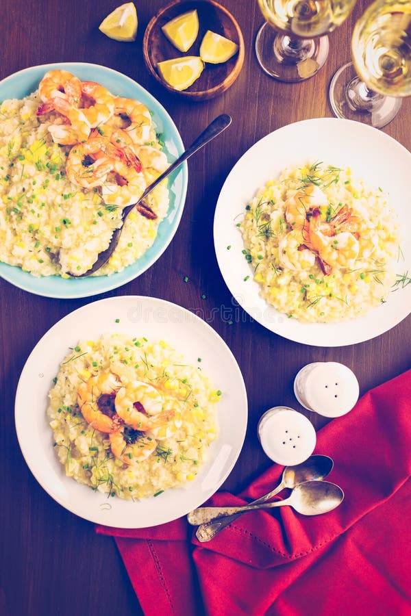 Corn Risotto with Roasted Shrimp Stock Image - Image of food, risotto ...
