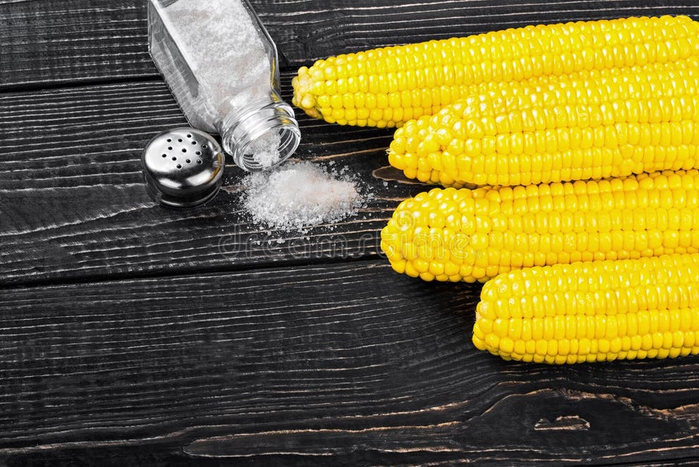Corn and Salt on a Wooden Table Stock Image - Image of natural, farming ...