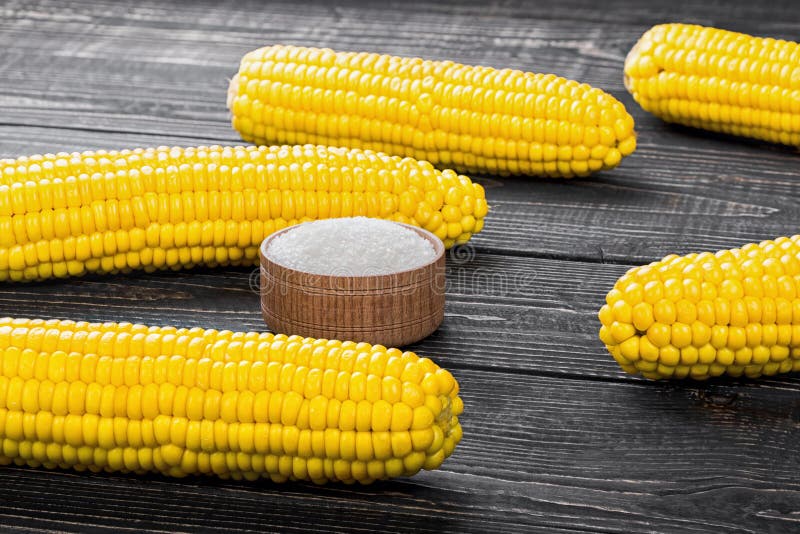 Corn and Salt on a Wooden Table Stock Image - Image of rustic, rural ...