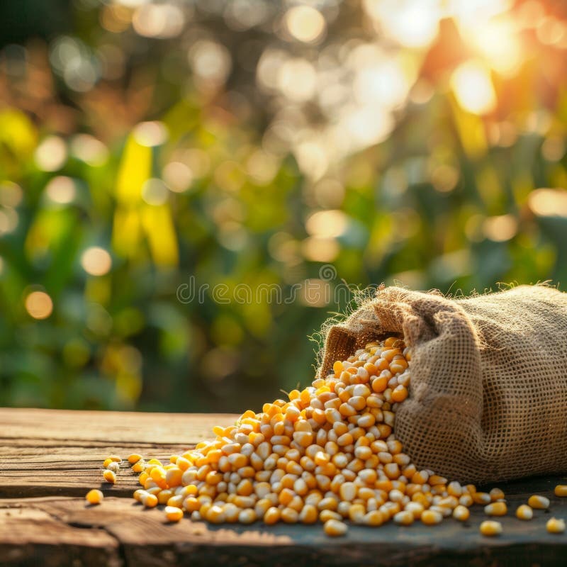 Corn Seed Harvest in Rustic Jute Sack on Wooden Table Stock ...